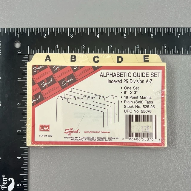 VINTAGE SMEAD ALPHABETIC Guide Set A - Z 3”x5” Form 337 USA 525-25 New ...