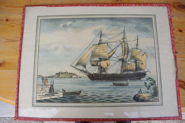 ANTIQUE DRAWING LITHOGRAPH Daniel Derveaux Boat Antique Brittany Sea £ ...