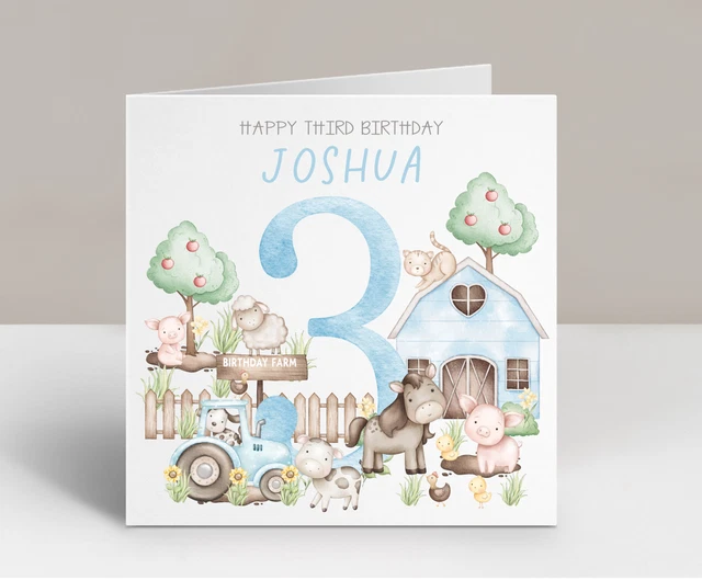 PERSONALISED 3RD BIRTHDAY Card Little Boy - Farmyard Cute Animals ...