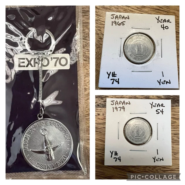 OSAKA JAPAN WORLD Expo 1970 Collector Coin Medallion Key Chain & Two 1 ...