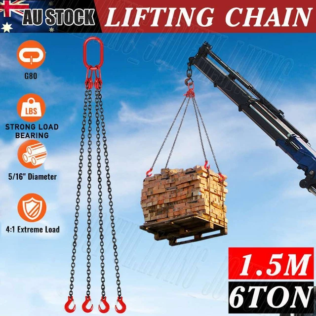 4 LEGS 1.5M Lifting Chain Sling 6000kg 8mm Hook Rigging Chains $78.99 ...