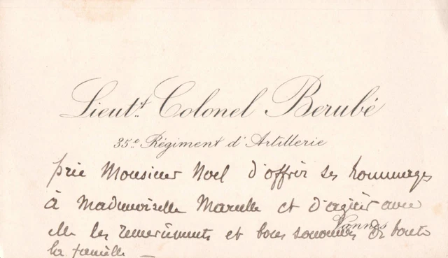 ANCIENNE CARTE DE VISITE MILITAIRE LIEUT COLONEL BERUBÉ 35e REGIMENT ...