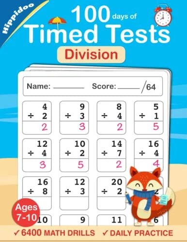 MATH TIMED TESTS Practice 100 Days of Division Math Drills Digits 0-12 ...