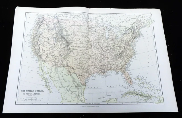 MAP OF THE United States of North America Antique Original 1888 USA US ...