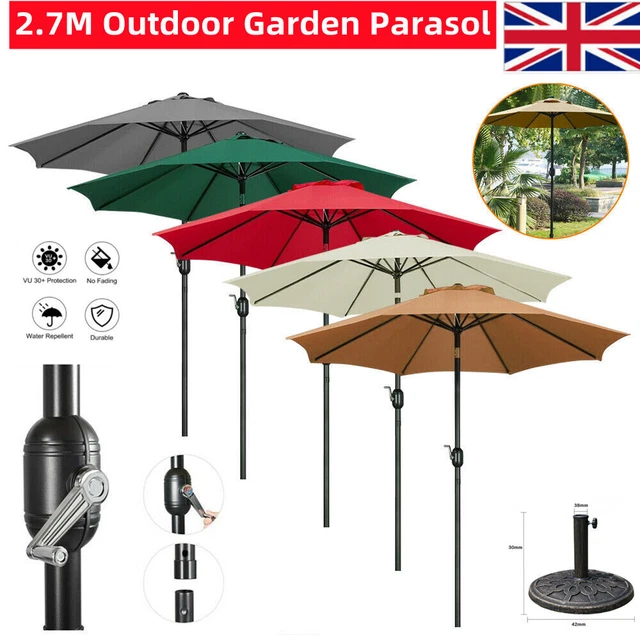 2.7M GARDEN PARASOL Outdoor Umbrella Tilt Mechanism Canopy Sun Shade ...