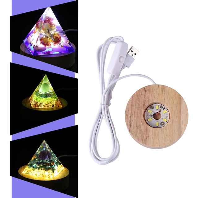 CRYSTAL PYRAMID LAMP Base Decor Wooden LED Display Holder (White) £5.63 ...