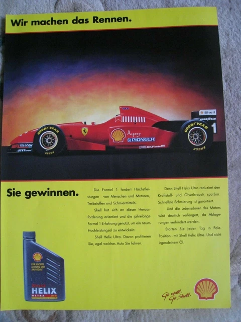 SHELL FERRARI F1 Car German Motor Oil Poster Advert Approx A4 File 9 £1 ...
