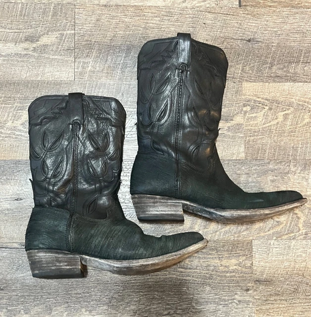 FRYE CHEYENNE BLACK Leather Lizard Print Snip Toe Western Cowboy Boots ...