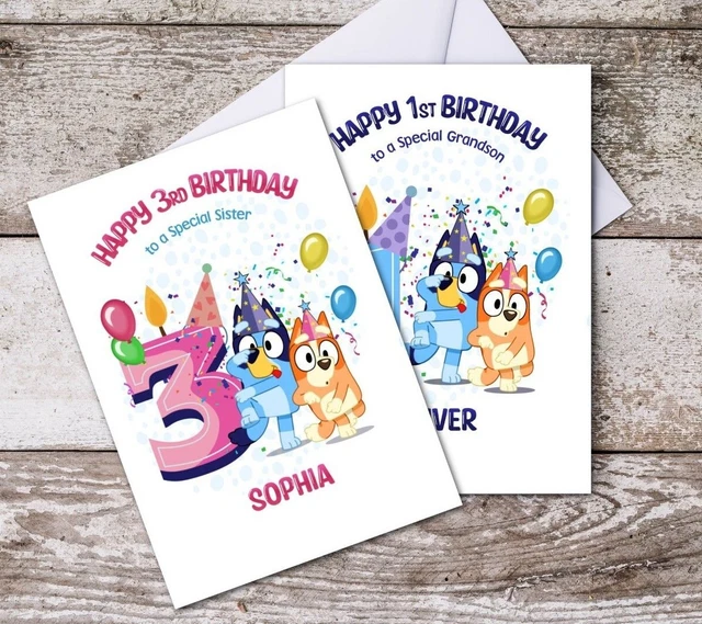 BLUEY AND BINGO Personalised Birthday Card - Any Age, Choose Size £2.99 ...