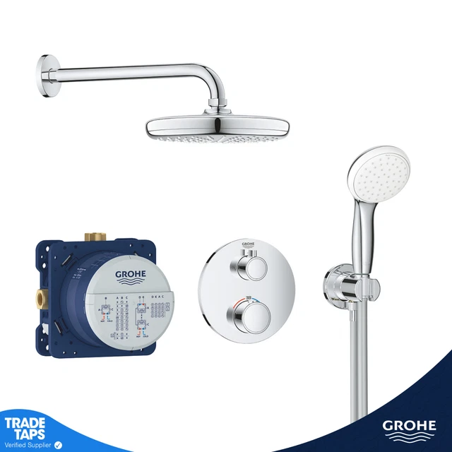 GROHE GROHTHERM CONCEALED Thermostatic Mixer Shower Set Chrome Overhead ...