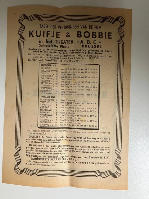 TINTIN - KUIFJE - rare supplément tintin 1947 - film krab met gulden ...