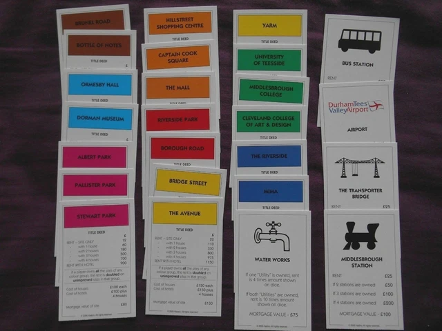 INDIVIDUAL MIDDLESBROUGH MONOPOLY Property Cards 2006 Edition See Drop ...