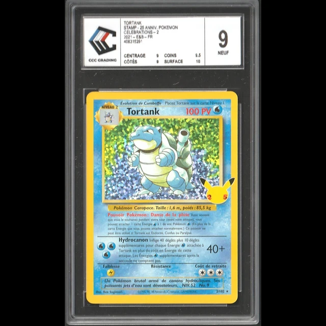 CARTE POKÉMON TORTANK 2/102 Set de Base Célébrations 25 Ans CCC 9 ...