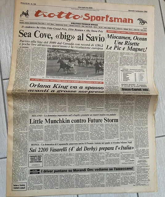 TROTTO SPORTSMAN 03/09/1992 N. 105-Speciale Tris Padova Trotto Del 4 ...