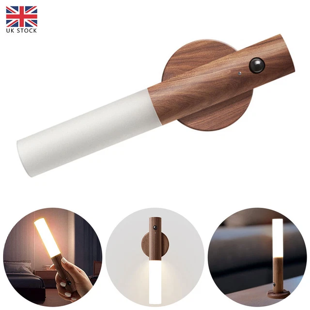 WIRELESS MAGNETIC WOODEN Motion Sensor Smart Baton LED Light Base USB ...