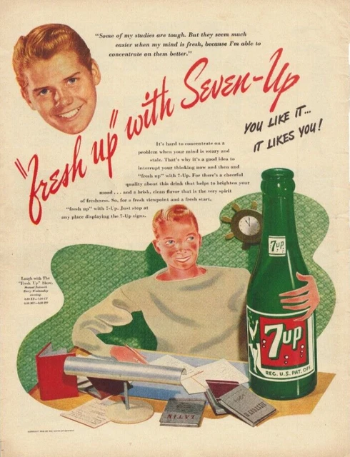 7UP &FRESH UP with Seven-Up" Vintage Original A3 Colour Print Ad Circa ...