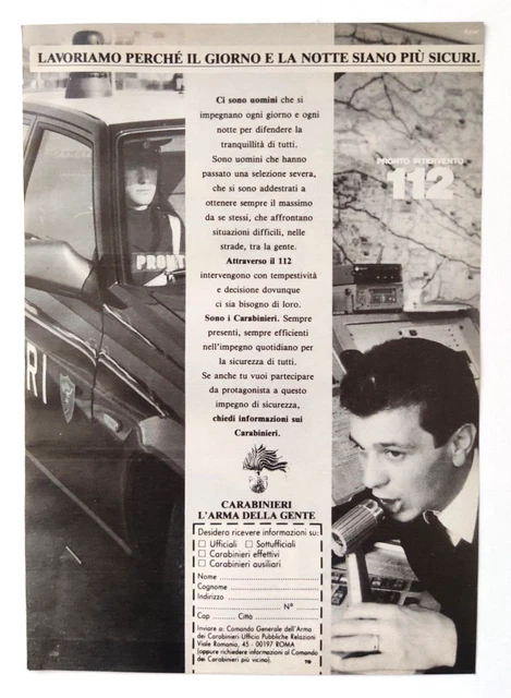 PUBBLICITA' COMANDO GENERALE Dell'Arma dei Carabinieri Sip Teledrin ...