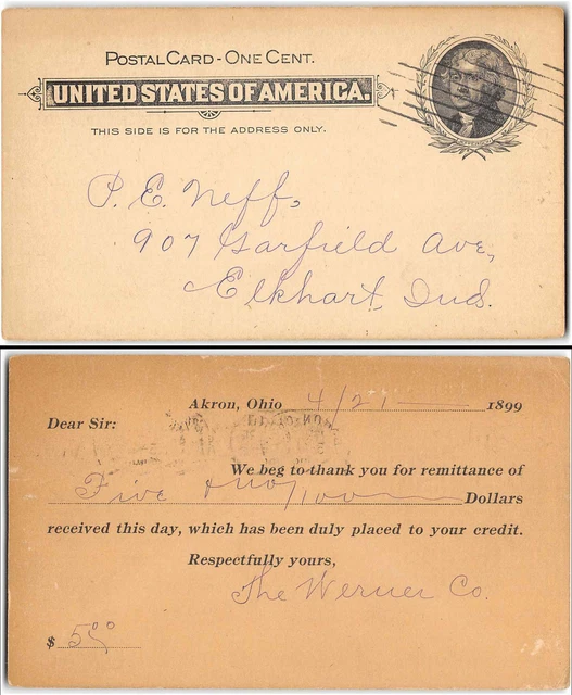 US #UX14 AKRON OH, 1899, preprinted remittance form £4.22 - PicClick UK