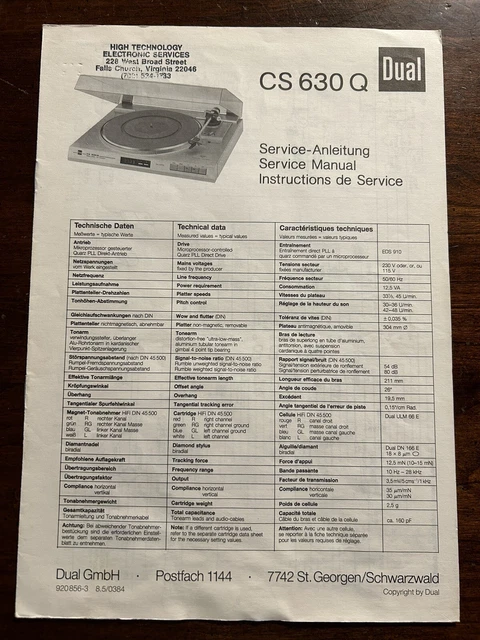 DUAL CS-630Q CS 630 Q Plattenspieler Schallplattenspieler ...