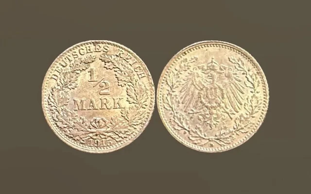 1/2 HALBE MARK Stück 1915 D Deutsches Reich Reichsadler Kaiserzeit ...