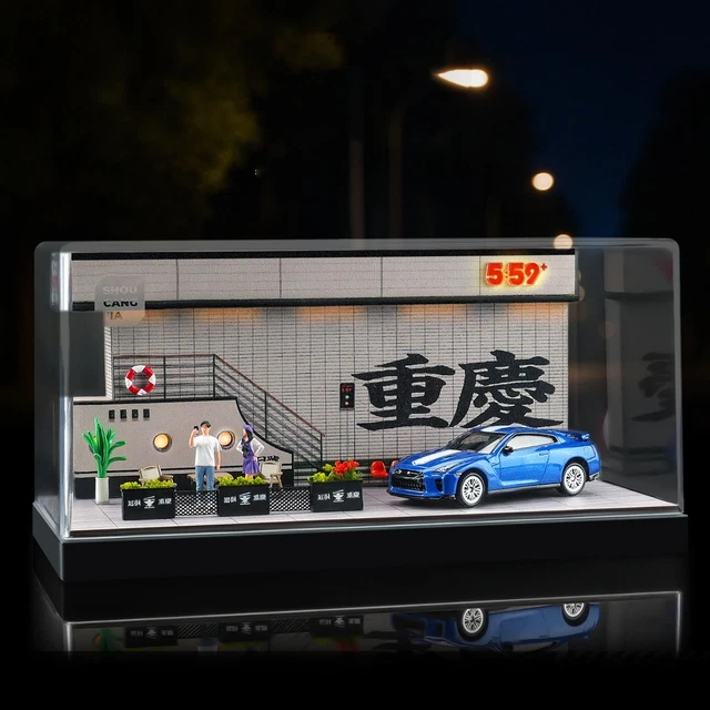 1/64 SCALE MODEL Car Display Case Street Diorama with Light Photo Prop ...