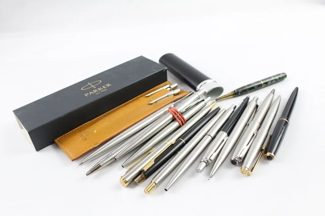 PARKER BALLPOINT PENS Biros Inc Vintage, Jotter, Boxed, Brushed Steel ...