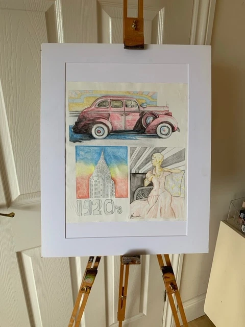 COLOURED PENCIL MONTAGE drawing - Art deco still life £28.00 - PicClick UK