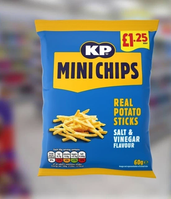 KP MINI CHIPS Salt & Vinegar Flavour 60g Full Box (20 Pack) £19.95 ...