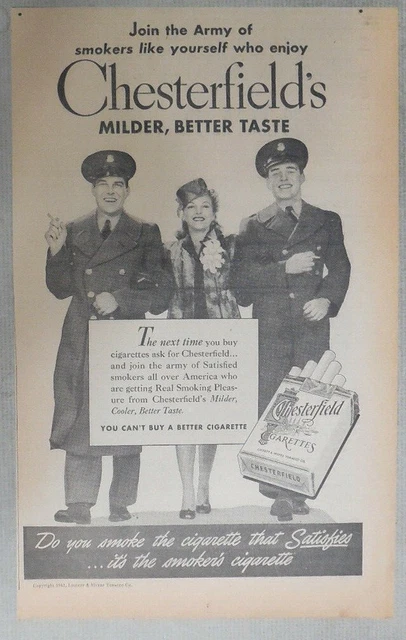 CHESTERFIELD CIGARETTE AD: Join The Army from 1941 7 x 11 inches £12.55 ...