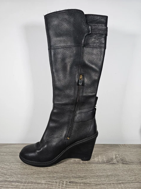 TIMBERLAND STRATHAM HEIGHTS Wedge Knee High Boots Black Leather Size 6. ...