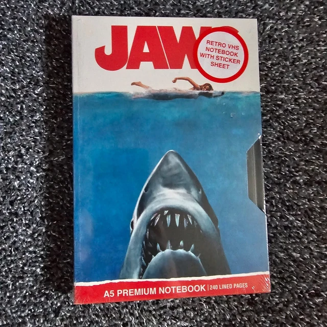 JAWS UNIVERSAL STUDIOS Premium Retro VHS Style A5 Notebook w/ Sticker ...