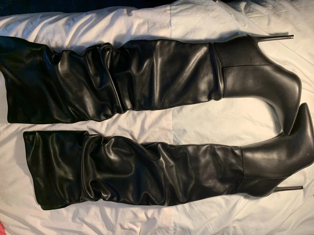 PRIMARK RITA ORA Brand Black Pu Over-Knee Boots, Stiletto Heel Size 8/ ...