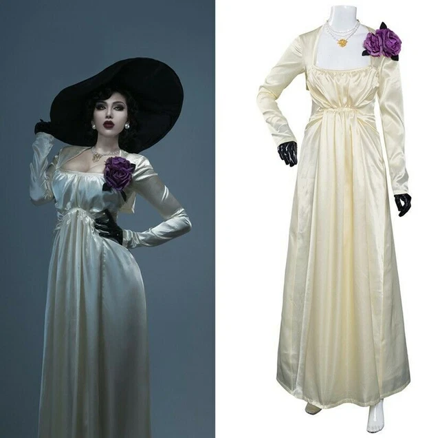 RESIDENT EVIL VILLAGE Alcina Dimitrescu Cosplay Costume Long Dress Hat ...