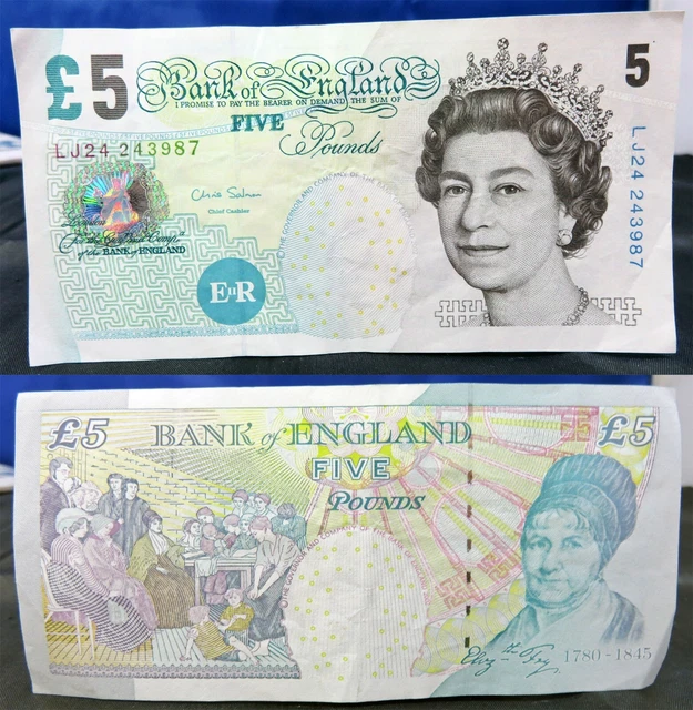BRITISH £5 ORIGINAL Rare Old Paper Note Serial LJ24 243987 Genuine (NOT ...