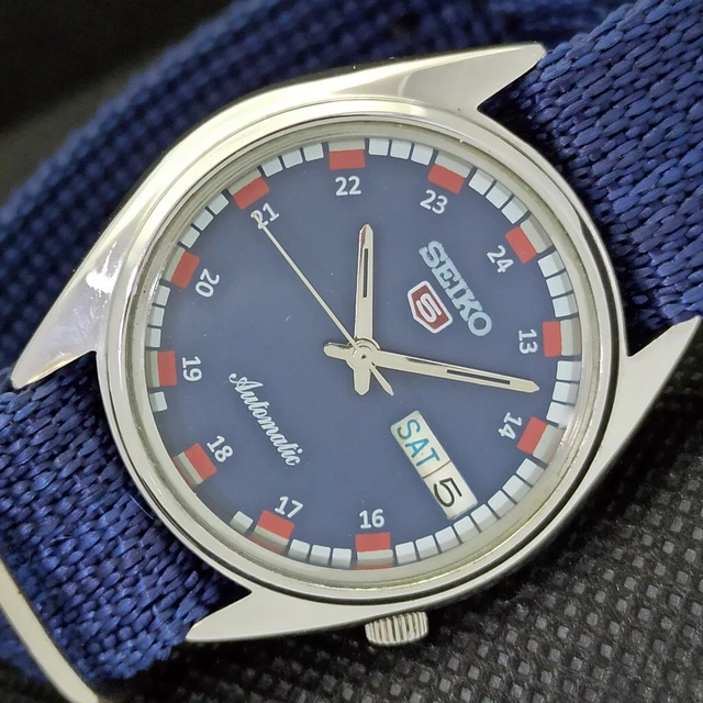 OLD VINTAGE SEIKO 5 AUTOMATIC 7009A JAPAN MENS DAY/DATE BLUE WATCH 542 ...