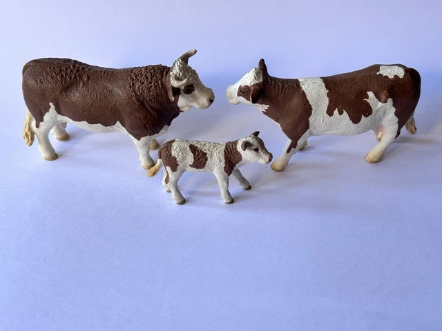 SCHLEICH RARE SIMMENTAL Cattle Family 13800 Bull 13801 Cow 13802 Calf ...
