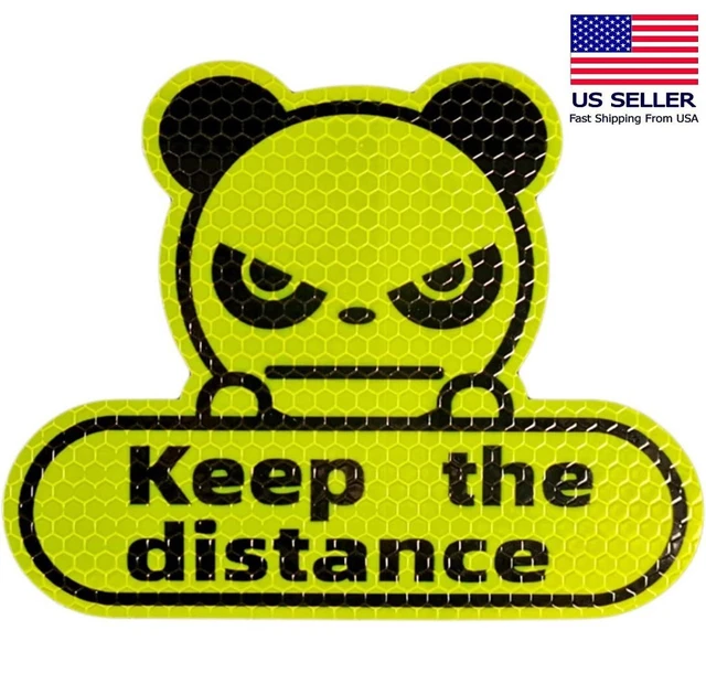 KEEP THE DISTANCE Reflective Bumper Sticker Car Safety Eyes (Neon Yllw ...
