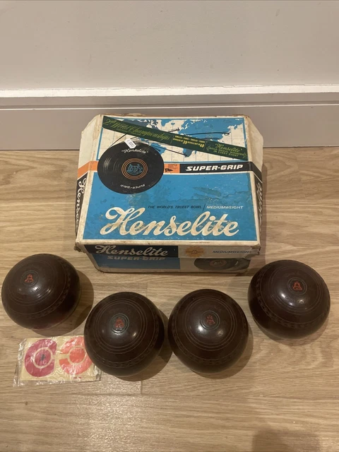 HENSELITE SUPERGRIP LAWN Bowls Size 4 3/4 Good Condition Boxed Medium ...
