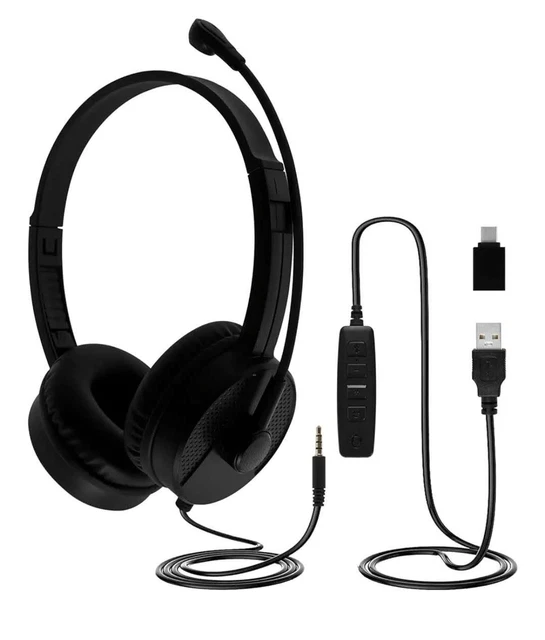 USB HEADSETS WITH Microphone Noise Cancelling PC Headphone 3.5mm/USB ...