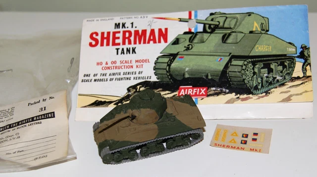 VINTAGE AIRFIX MK1 Sherman Tank 1/76 OO/HO Scale +Bag Decal ...