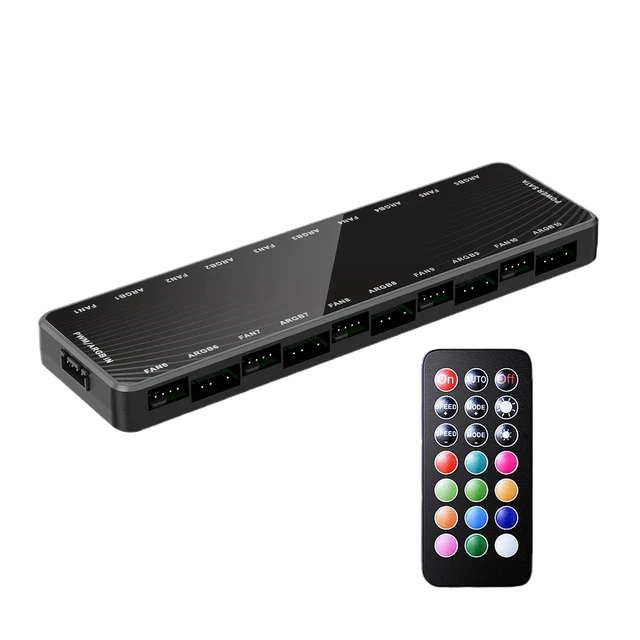 9 ARGB-PWM FAN Controller Hub Splitter + Remote For PC W/10 5v-3pin RGB ...