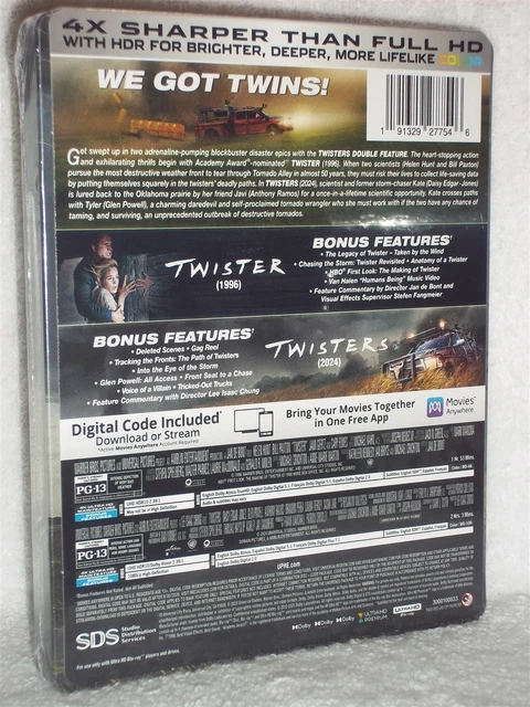 TWISTERS DOUBLE FEATURE (4K/Blu-ray, STEELBOOK, 2025) NE Bill Paxton Glen Powell $103.03 ...