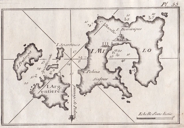 MILOS ISLAND ILE Île Aegean Mer Grèce Map Carte Roux 1816 EUR 30,37 ...