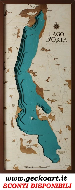 LAGO D'ORTA MAPPA Cartina 3D Quadro Moderno Map Chart www.geckoart.it ...