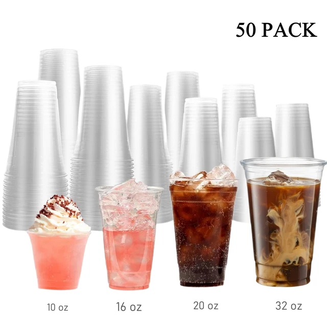 50 PACK CLEAR Plastic Cups BPA Free Disposable Cold Drinking Cups for ...