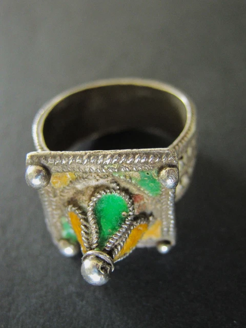 ANCIENNE BAGUE ETHNIQUE berbère Maroc argent émaillé T.59 = Vintage ...