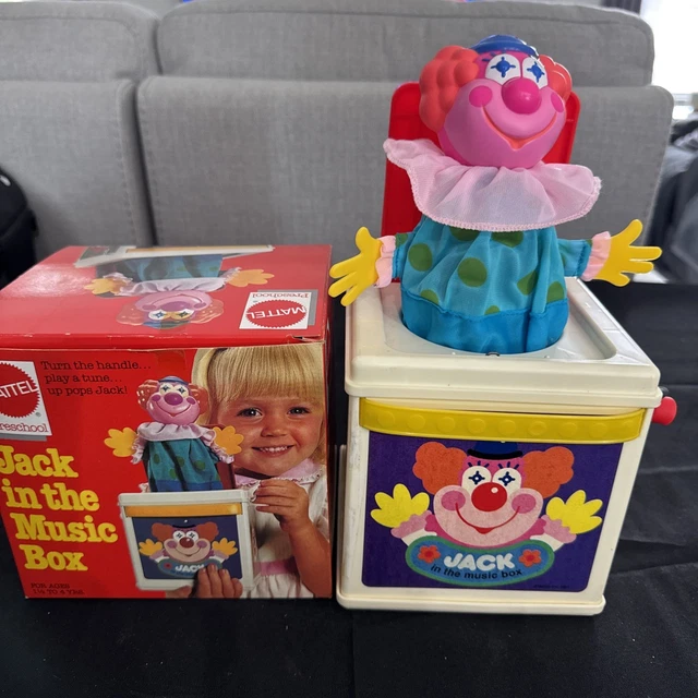 VTG 1987 MATTEL JACK IN THE MUSIC BOX Wind Up Pop Up Toy Works £19.44 ...
