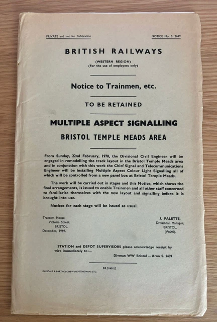 BRISTOL TEMPLE MEADS Multiple Aspect Signaling 1970 BR Western £15.00 ...