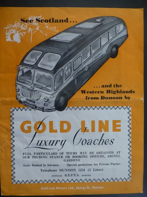 GOLD LINE DUNOON Bedford SB Duple Scottish bus tour leaflet £1.25 ...