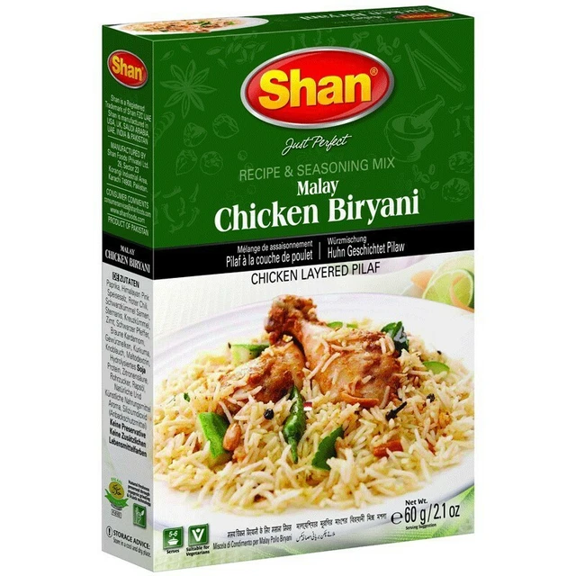 SHAN MASALA MALAY Chicken BIRYANI SPICE MIX Packet of 3 X 60gm EUR 14 ...